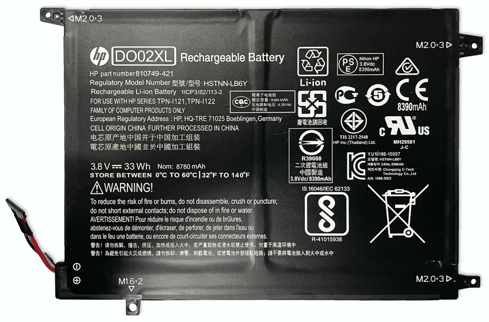 HP Battery Pack for Pavilion X2 10 10-J 10-N DO02XL HSTNN-DB7E Genuine ...