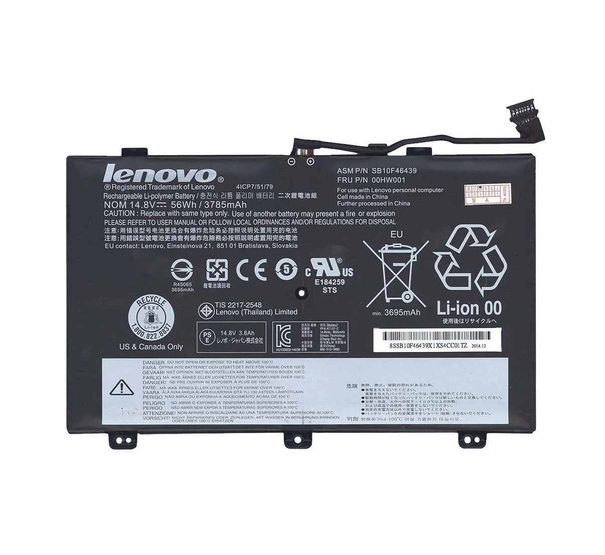 Lenovo Battery Pack for ThinkPad S3 Yoga 14 20DM 20DN 00HW001 Genuine ...